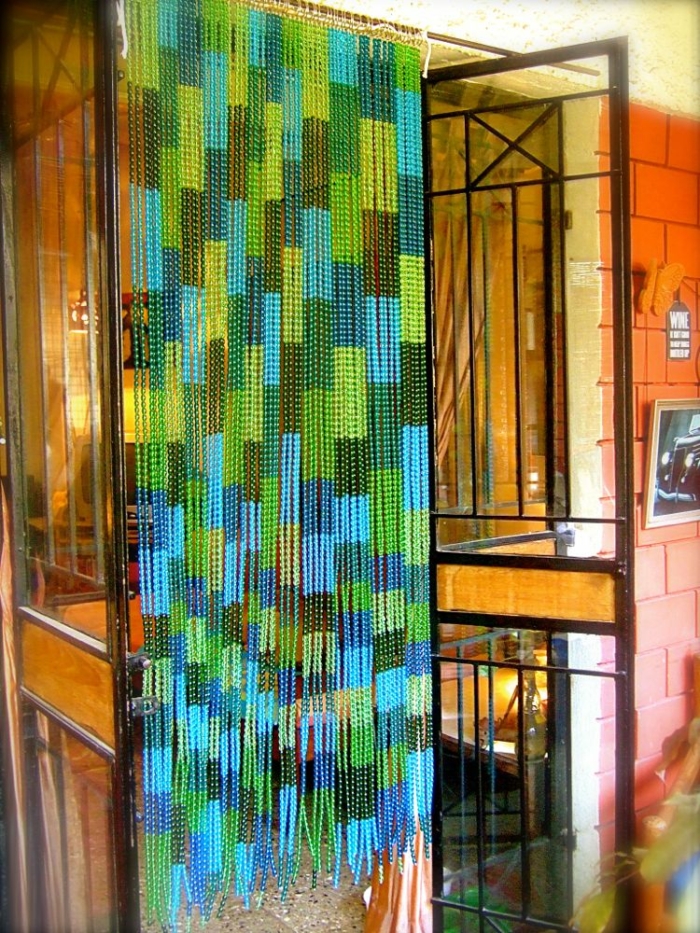 Best Mosaic Glass Beaded Curtain - Blue Green Transparent Beads