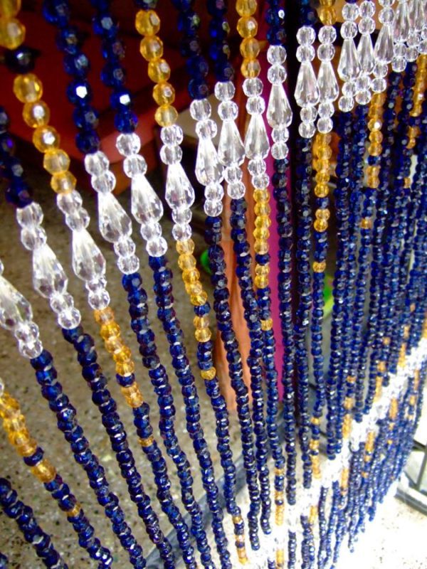 Beads Curtains for Living Room - Champagne Blue White Beaded Curtain
