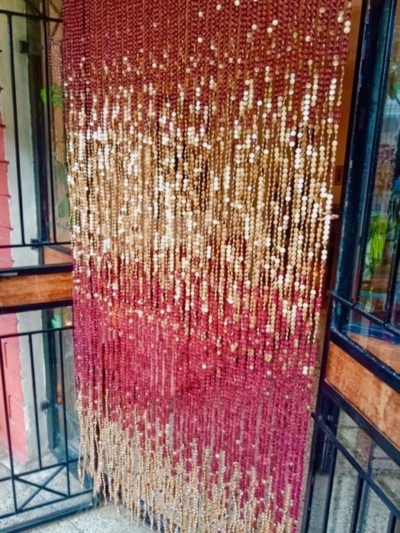 Living Room Bead Curtains Interior Design - Pink Gold Crystal