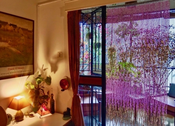 Living Room Bead Curtains Interior Design - Pink Gold Crystal