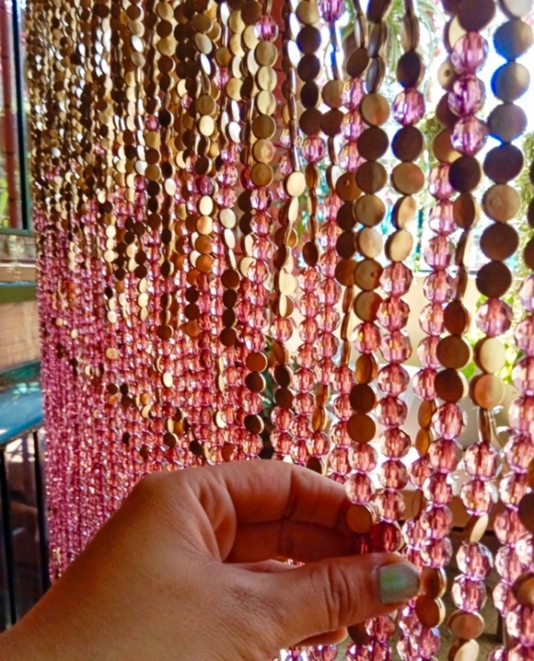 Living Room Bead Curtains Interior Design - Pink Gold Crystal
